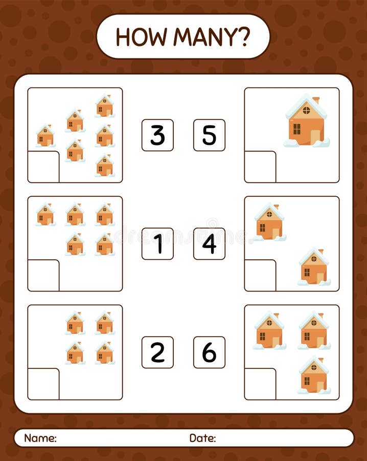 How Many Counting Game with House. Worksheet for Preschool Kids, Kids ...