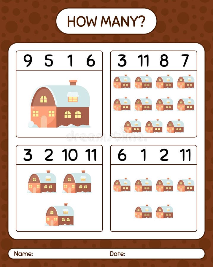 How Many Counting Game with House. Worksheet for Preschool Kids, Kids ...