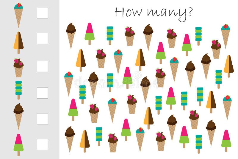 How Many Counting Game with Ice Cream for Kids, Educational Maths Task ...