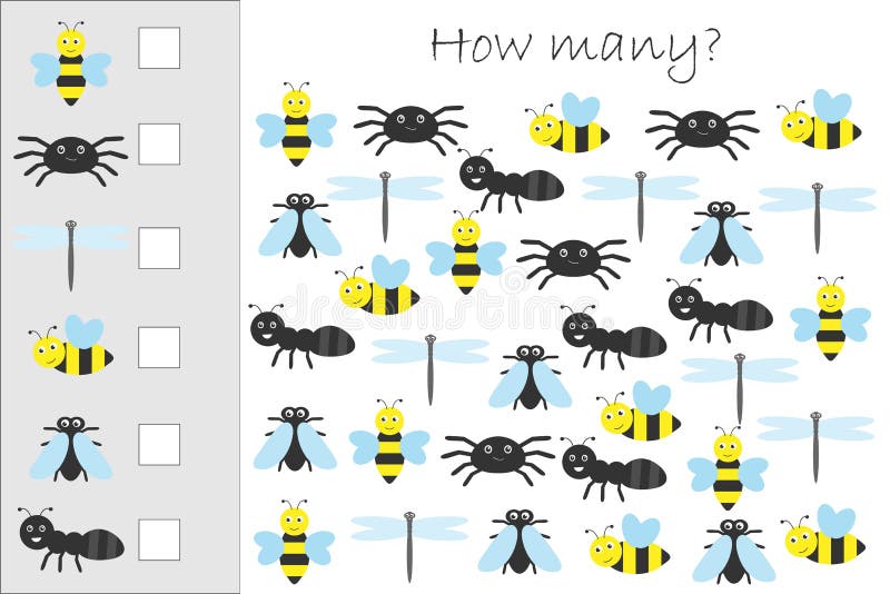 How Many Counting Game with Insects for Kids, Educational Maths Task ...