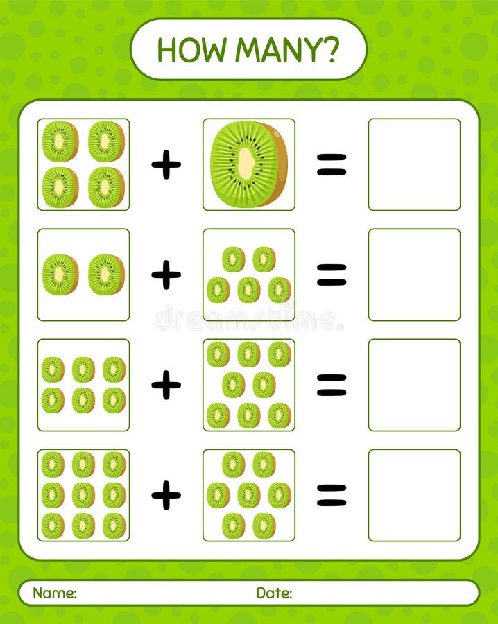 How Many Counting Game with Kiwi. Worksheet for Preschool Kids Stock ...