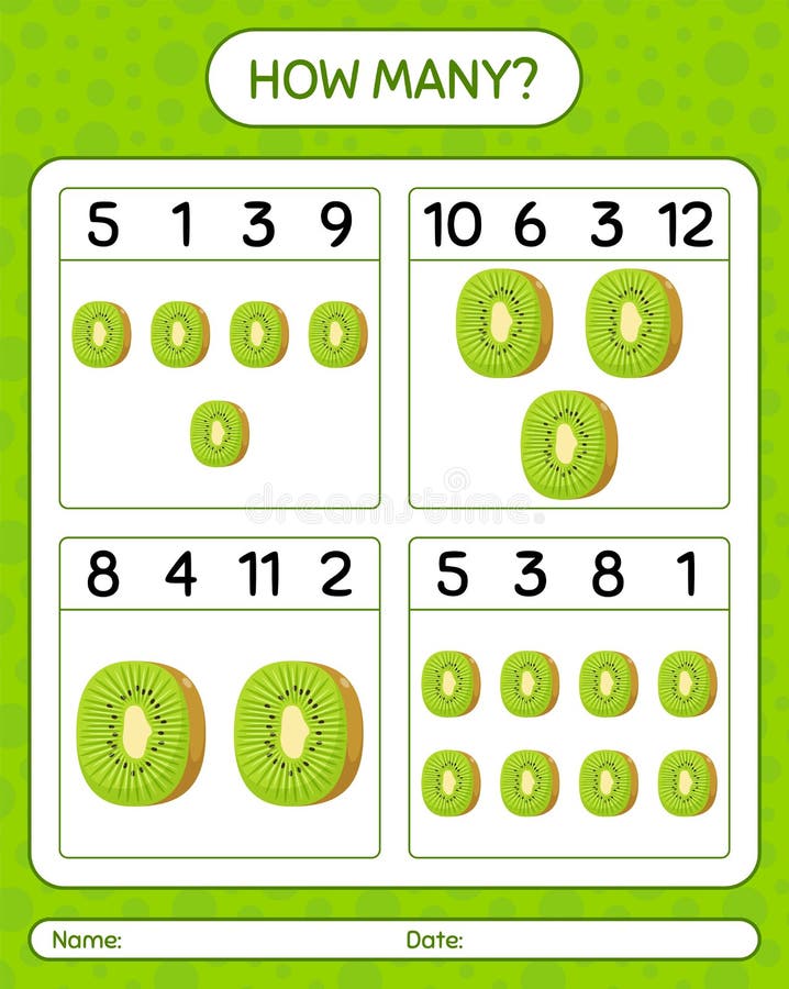 How Many Counting Game with Kiwi. Worksheet for Preschool Kids Stock ...