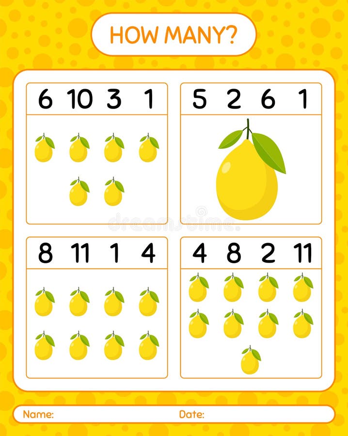 How Many Counting Game with Lemon. Worksheet for Preschool Kids Stock ...