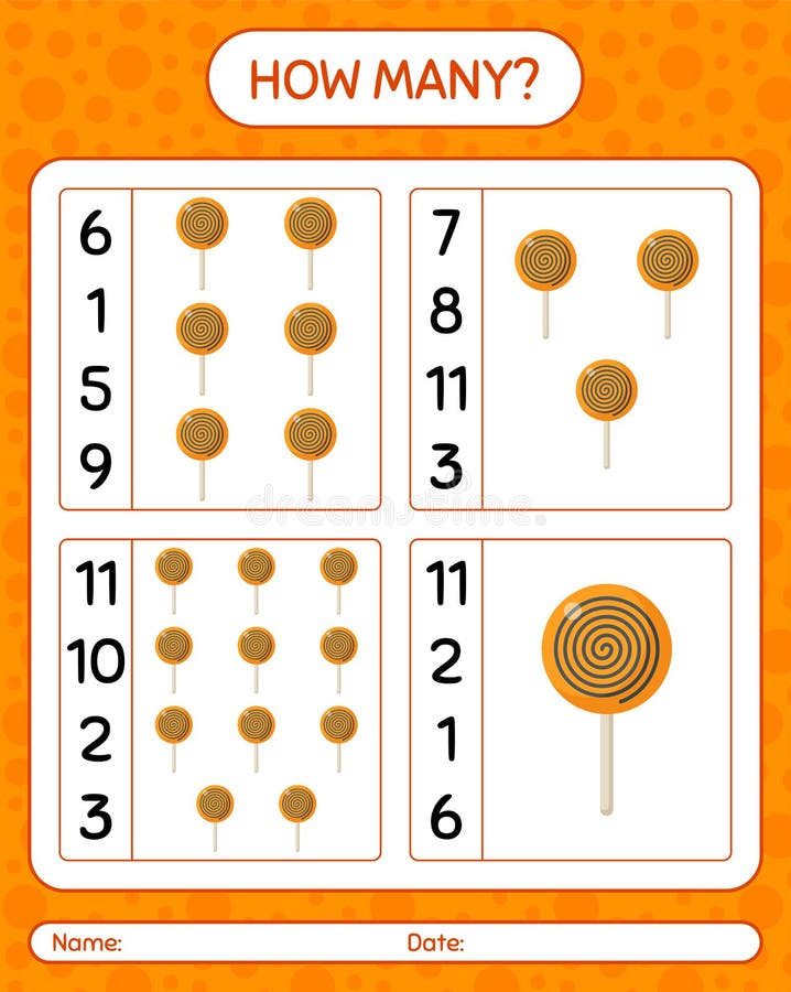 How Many Counting Game with Lollipop. Worksheet for Preschool Kids ...