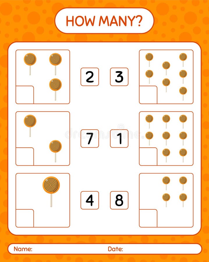 How Many Counting Game with Lollipop. Worksheet for Preschool Kids ...