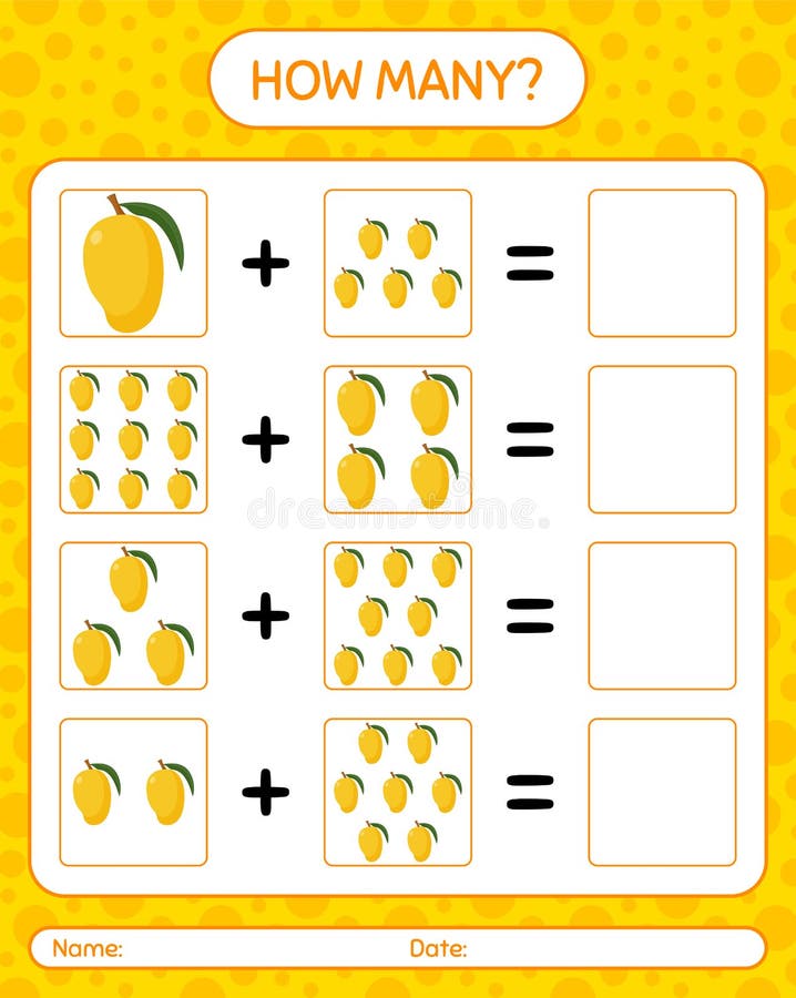 How Many Counting Game with Mango. Worksheet for Preschool Kids Stock ...