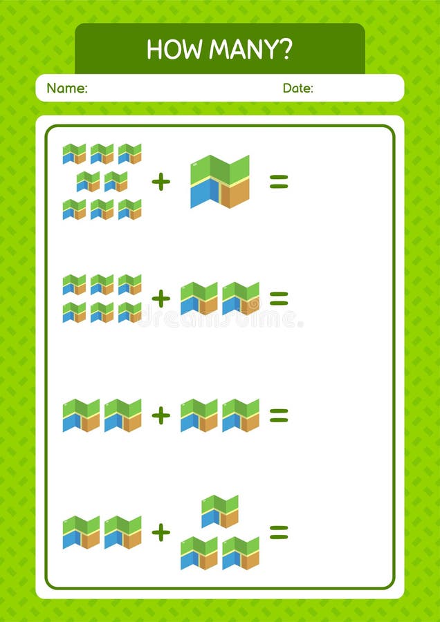 How Many Counting Game with Map. Worksheet for Preschool Kids, Kids ...