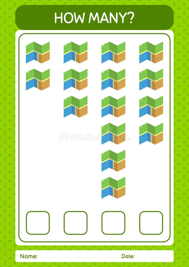How Many Counting Game with Map. Worksheet for Preschool Kids, Kids ...
