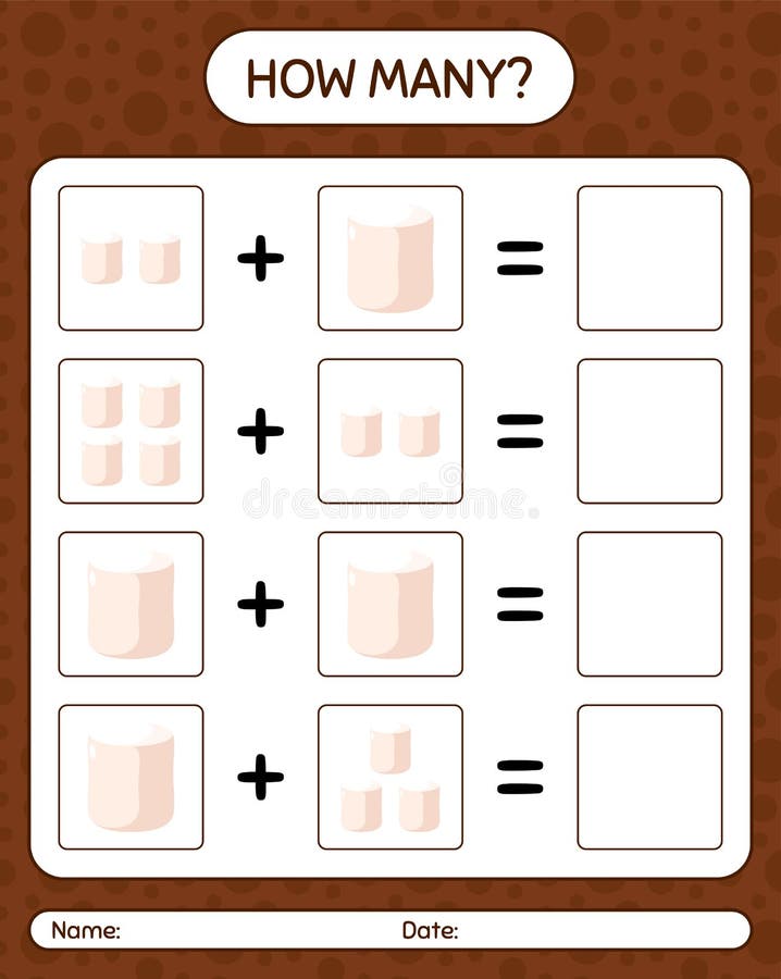 How Many Counting Game with Marshmallow. Worksheet for Preschool Kids ...