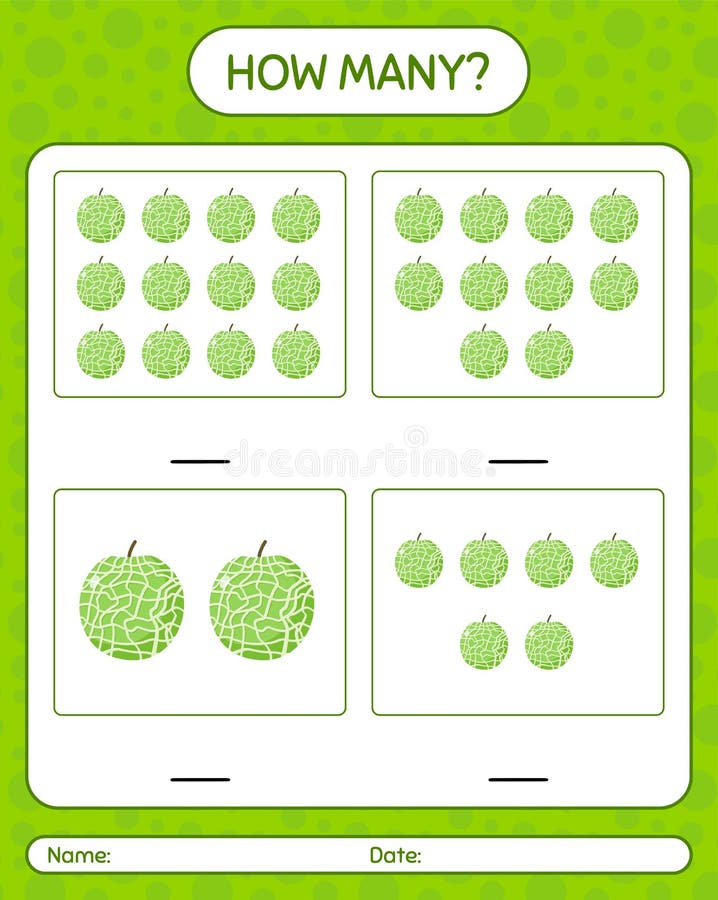 How Many Counting Game with Melon Worksheet for Preschool Kids Stock ...