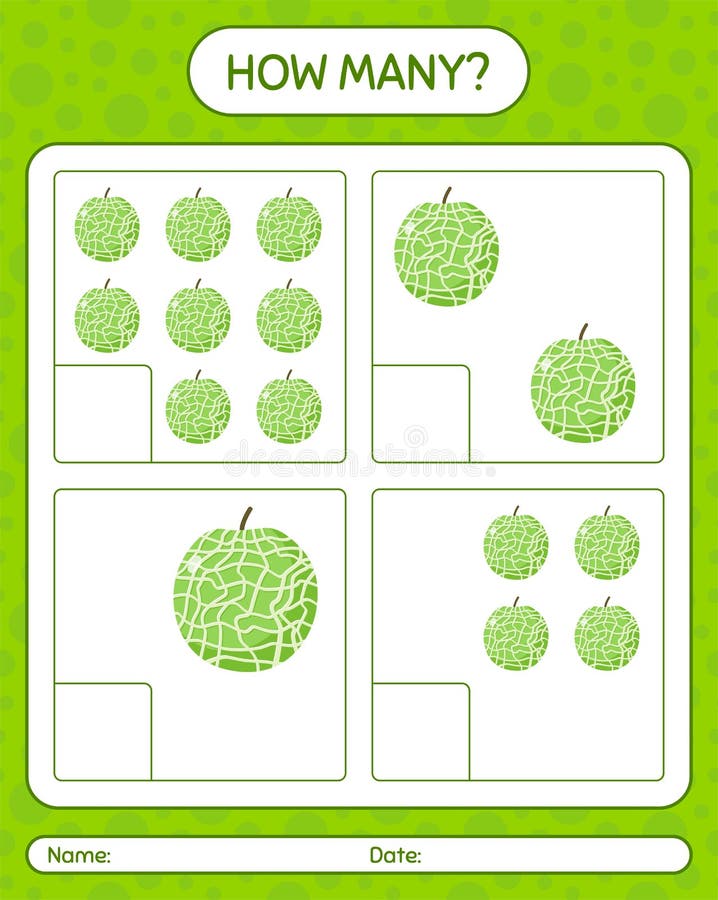 How Many Counting Game with Melon Worksheet for Preschool Kids Stock ...