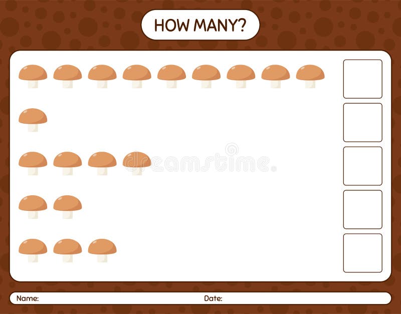 How Many Counting Game with Mushroom. Worksheet for Preschool Kids ...