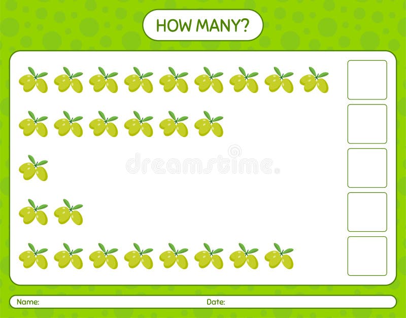 How Many Counting Game with Olive Worksheet for Preschool Kids Stock ...