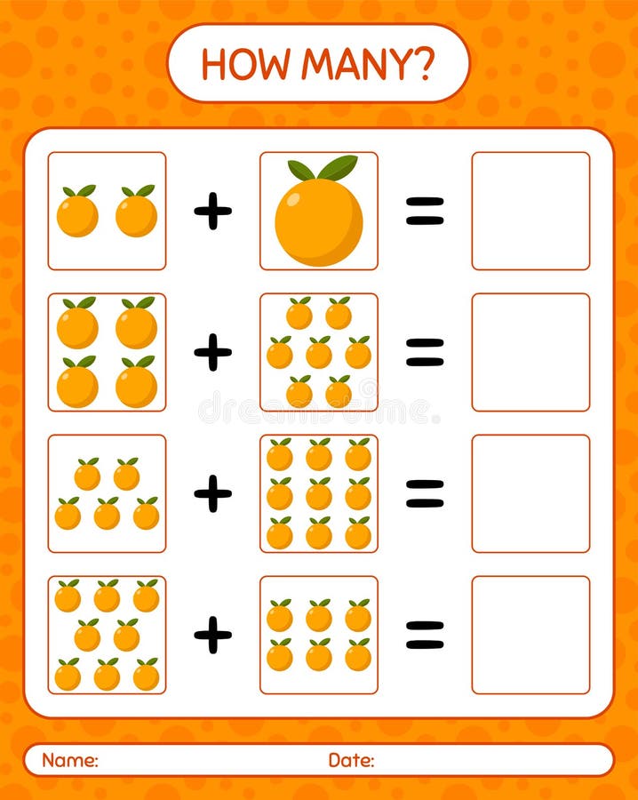 How Many Counting Game with Orange. Worksheet for Preschool Kids Stock ...