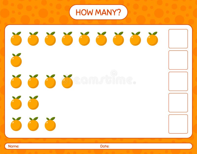 How Many Counting Game with Orange Worksheet for Preschool Kids Stock ...