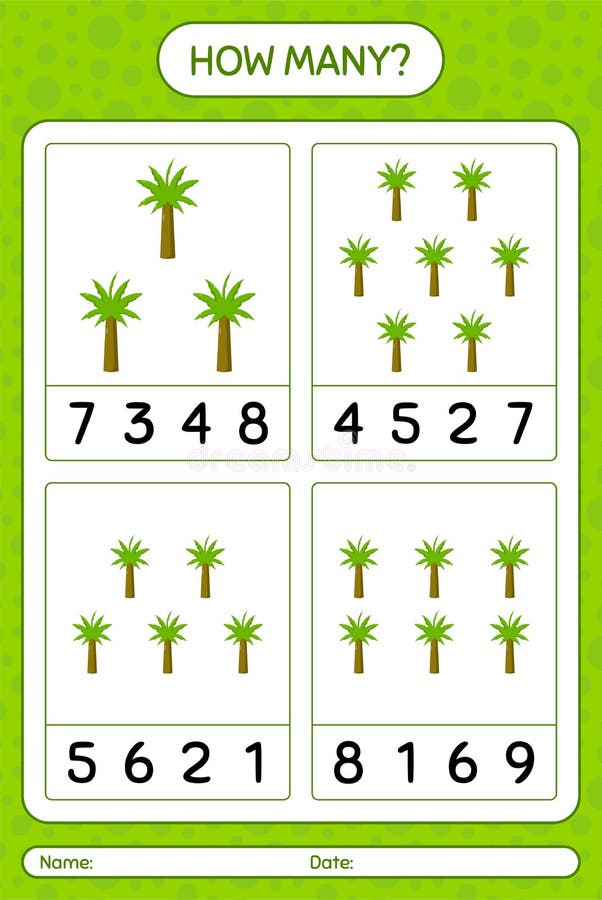 How Many Counting Game with Palm Tree. Worksheet for Preschool Kids ...