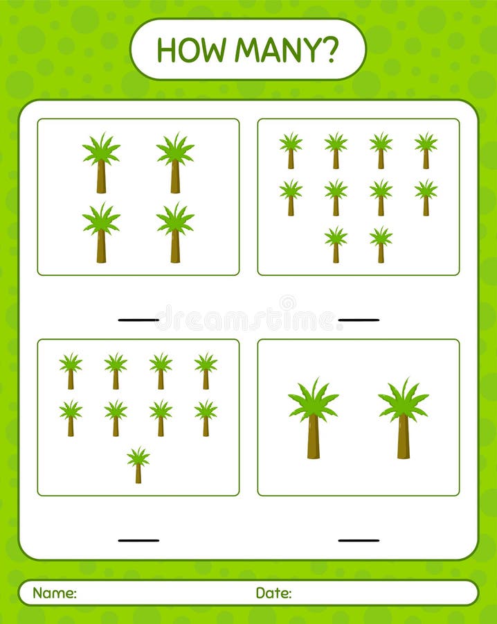 How Many Counting Game with Palm Tree. Worksheet for Preschool Kids ...