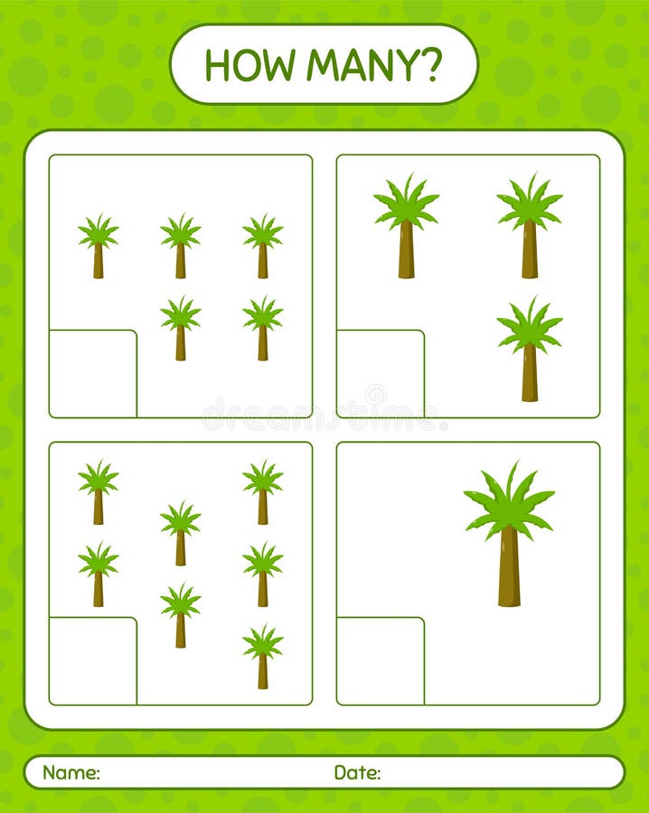 How Many Counting Game with Palm Tree. Worksheet for Preschool Kids ...