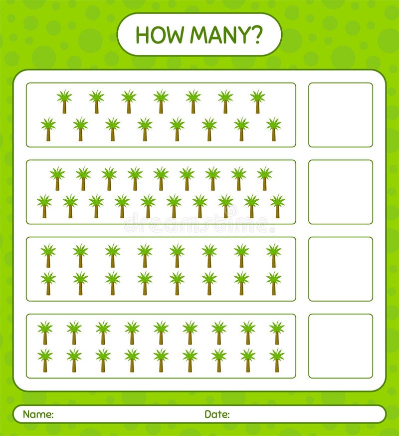 How Many Counting Game with Palm Tree. Worksheet for Preschool Kids ...