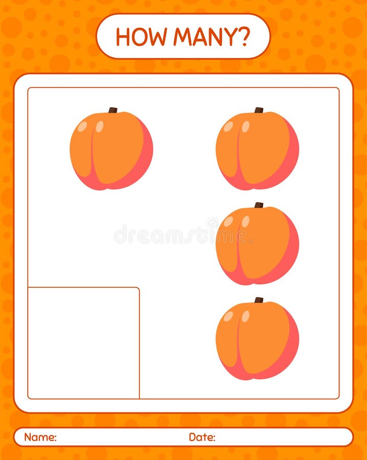 How Many Counting Game with Peach. Worksheet for Preschool Kids Stock ...