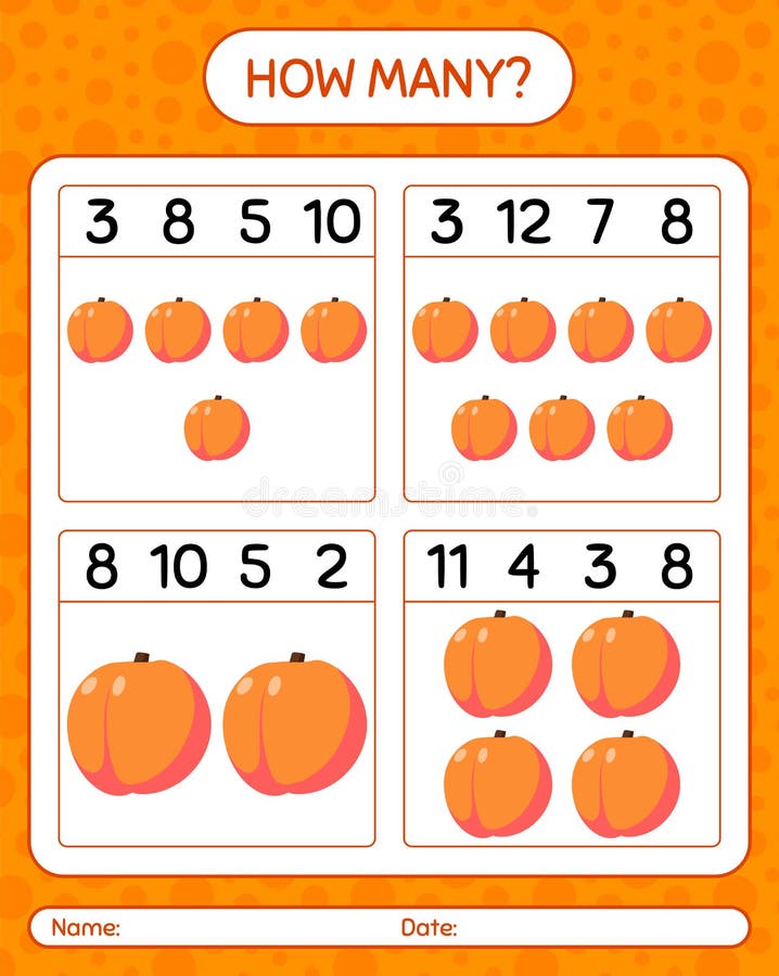 How Many Counting Game with Peach. Worksheet for Preschool Kids Stock ...