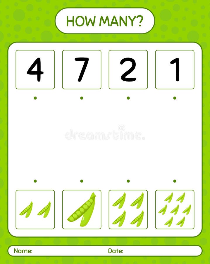 How Many Counting Game with Peas. Worksheet for Preschool Kids, Kids ...