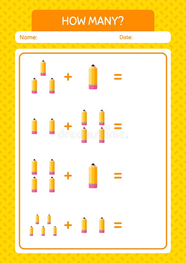 How Many Counting Game with Pencil. Worksheet for Preschool Kids, Kids ...