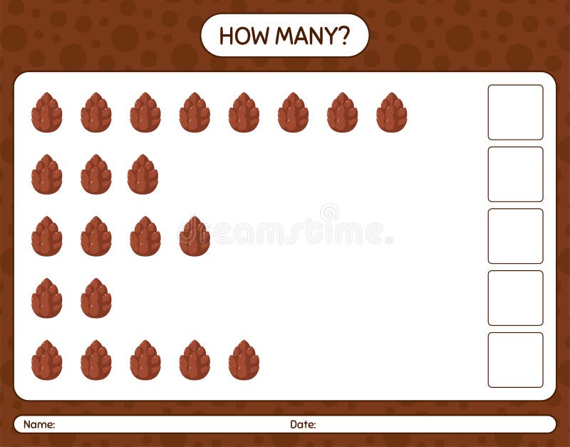 How Many Counting Game with Pine Cone. Worksheet for Preschool Kids ...