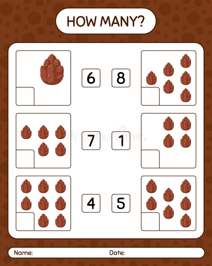 How Many Counting Game with Pine Cone. Worksheet for Preschool Kids ...