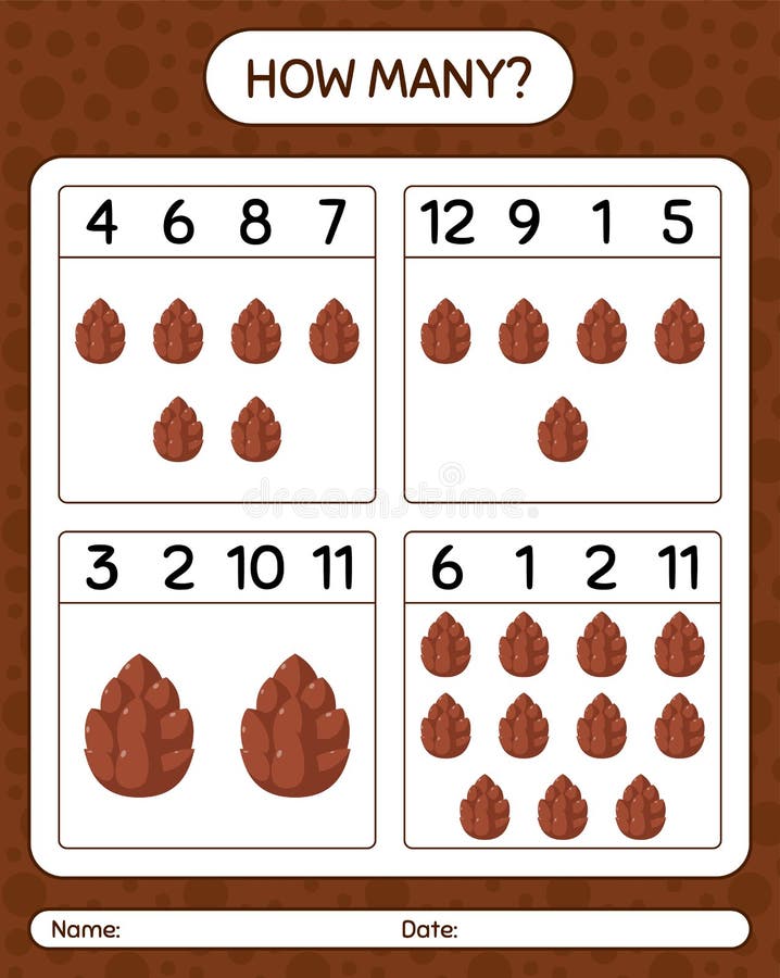 How Many Counting Game with Pine Cone. Worksheet for Preschool Kids ...