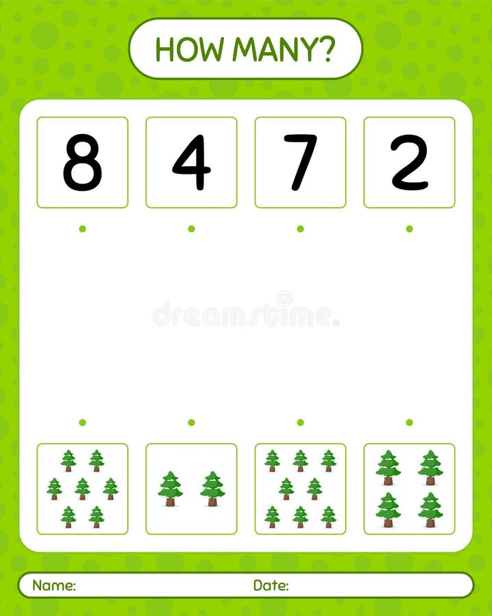 How Many Counting Game with Pine Tree. Worksheet for Preschool Kids ...