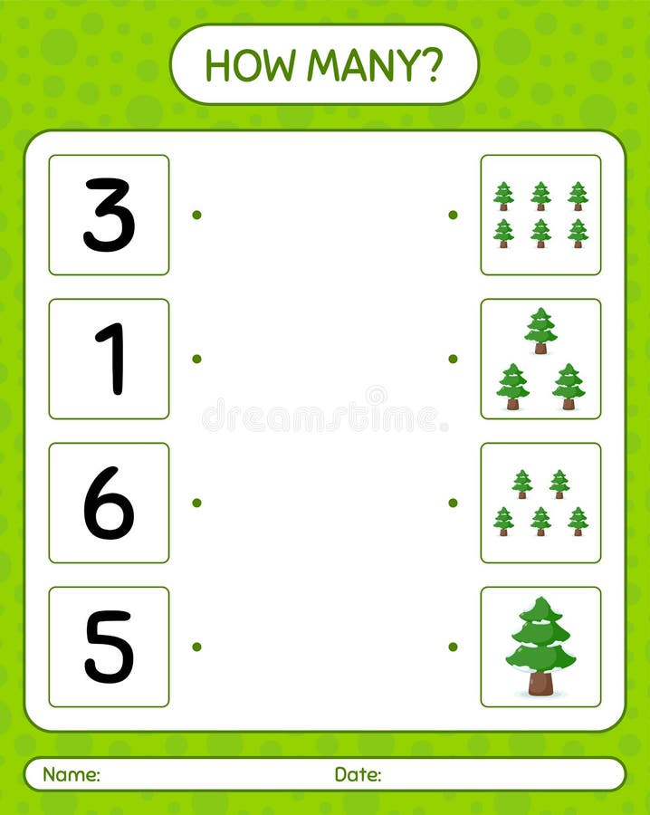How Many Counting Game with Pine Tree. Worksheet for Preschool Kids ...