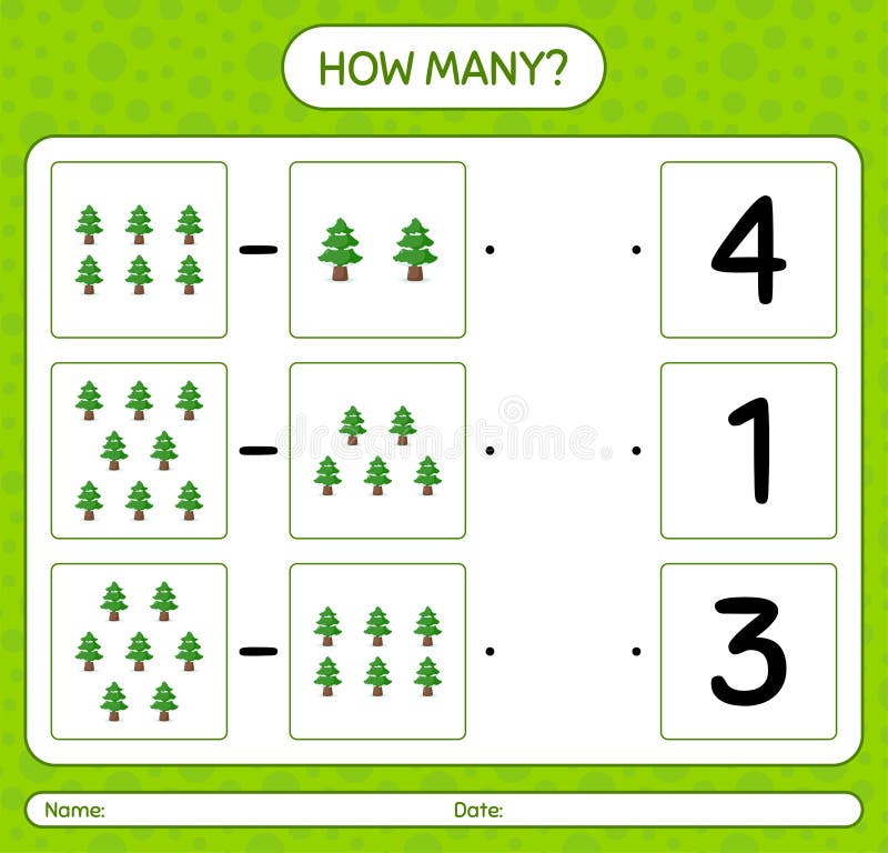 How Many Counting Game with Pine Tree. Worksheet for Preschool Kids ...