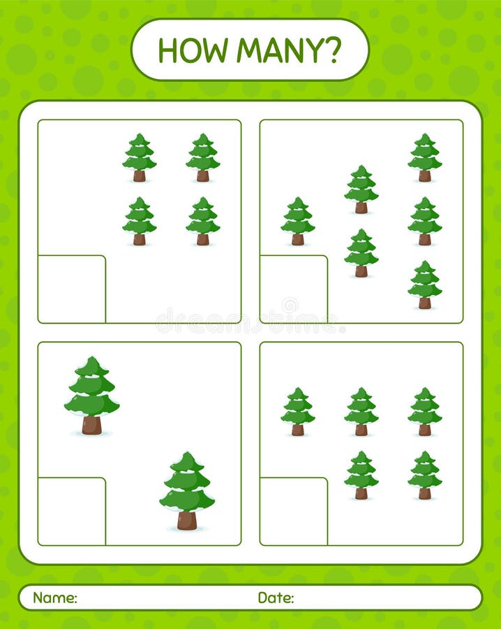 How Many Counting Game with Pine Tree. Worksheet for Preschool Kids ...