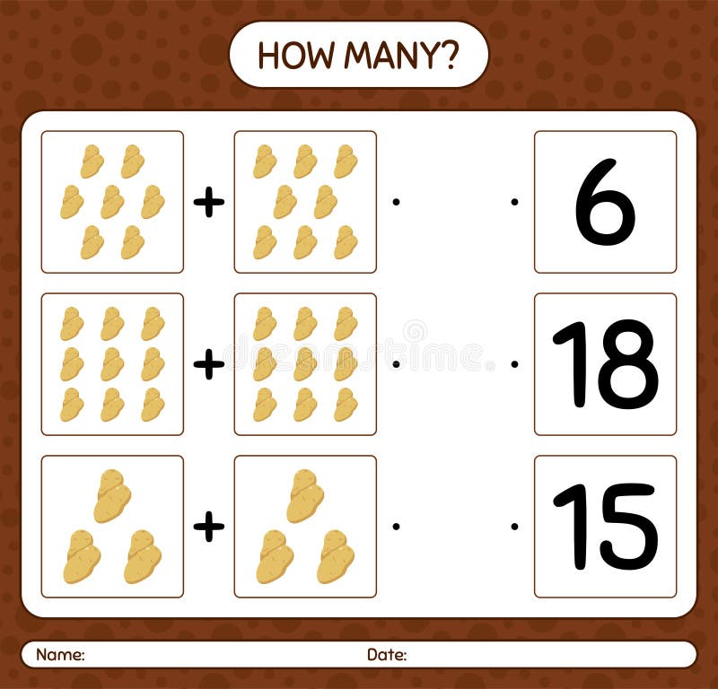 How Many Counting Game with Potato. Worksheet for Preschool Kids, Kids ...