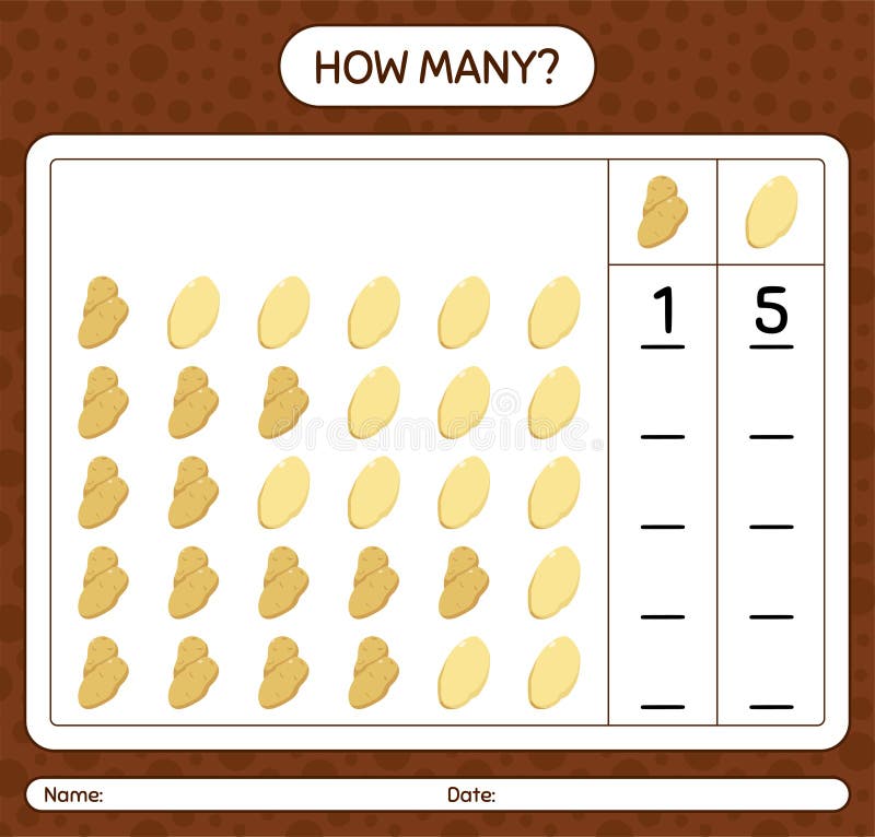 How Many Counting Game with Potato. Worksheet for Preschool Kids, Kids ...