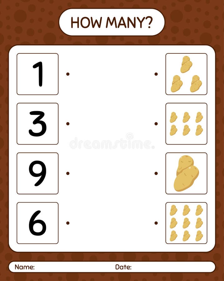 How Many Counting Game with Potato. Worksheet for Preschool Kids, Kids ...