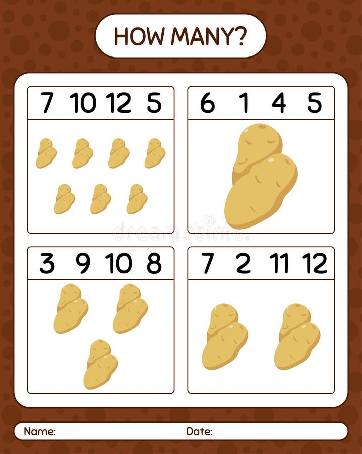 How Many Counting Game with Potato. Worksheet for Preschool Kids, Kids ...