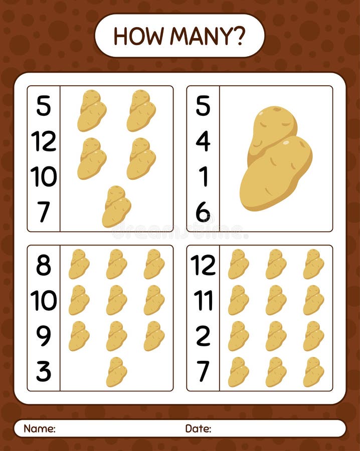 How Many Counting Game with Potato. Worksheet for Preschool Kids, Kids ...