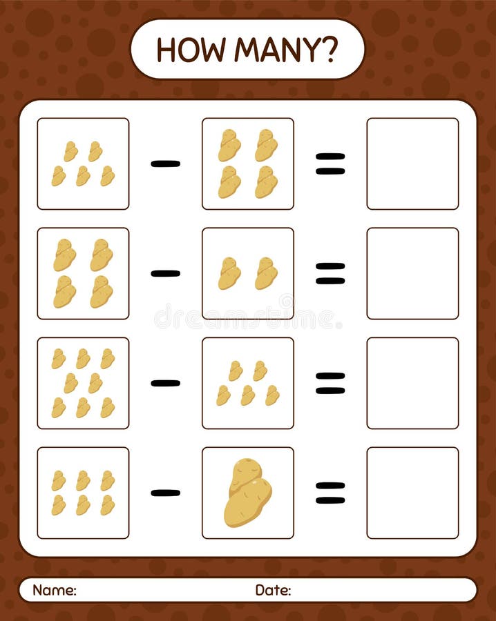 How Many Counting Game with Potato. Worksheet for Preschool Kids, Kids ...