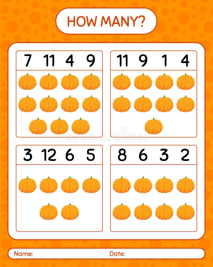 How Many Counting Game with Pumpkin. Worksheet for Preschool Kids, Kids ...