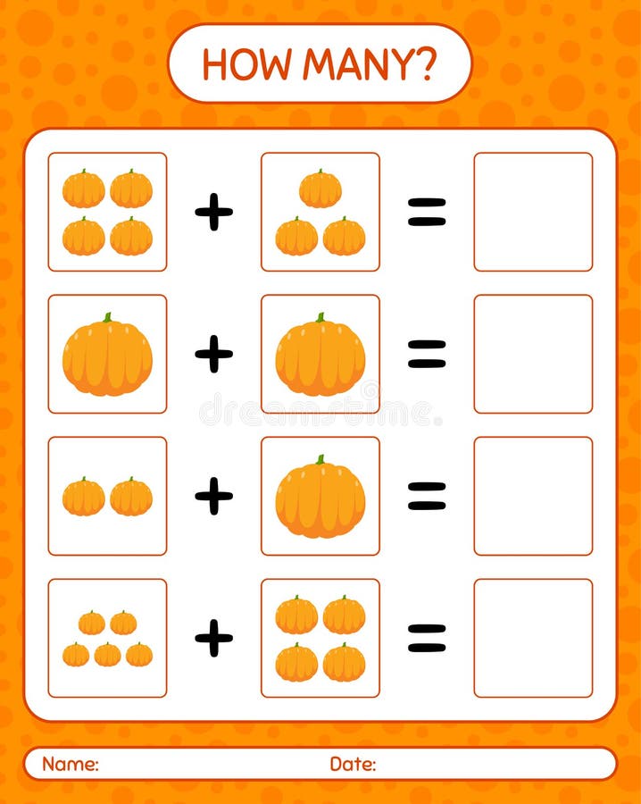 How Many Counting Game with Pumpkin. Worksheet for Preschool Kids, Kids ...