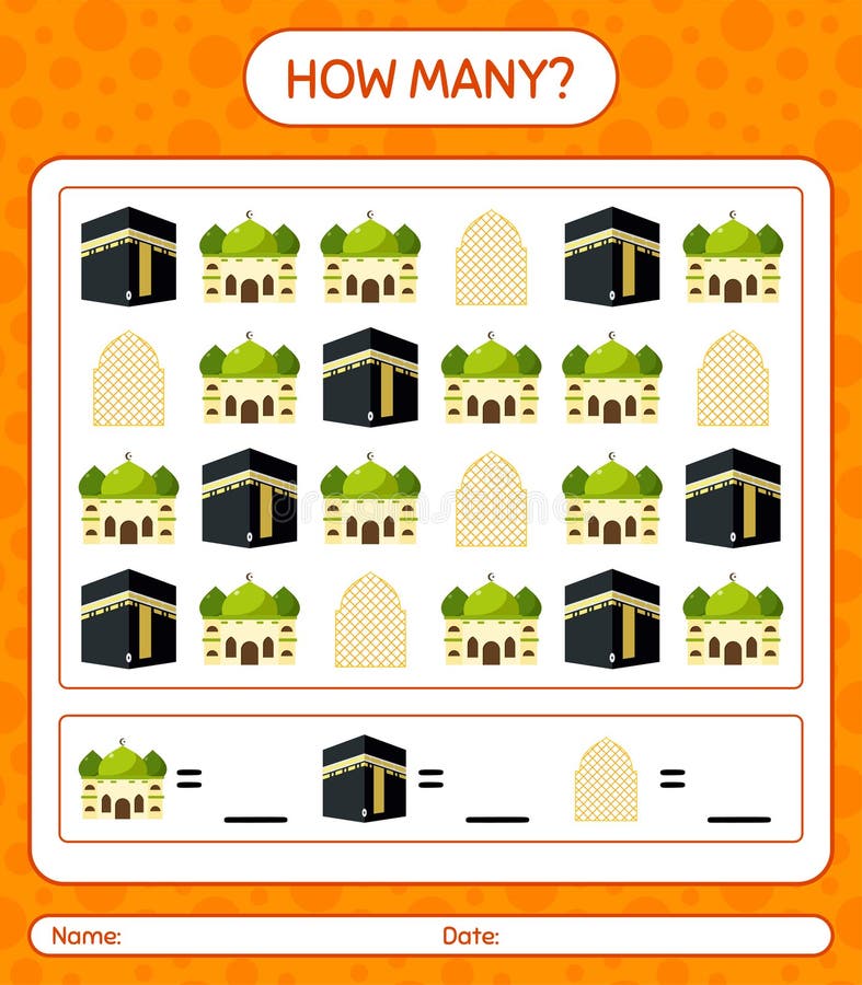How Many Counting Game with Ramadan Icon. Worksheet for Preschool Kids ...