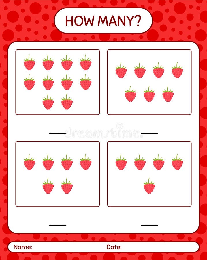 How Many Counting Game with Raspberry Worksheet for Preschool Kids ...