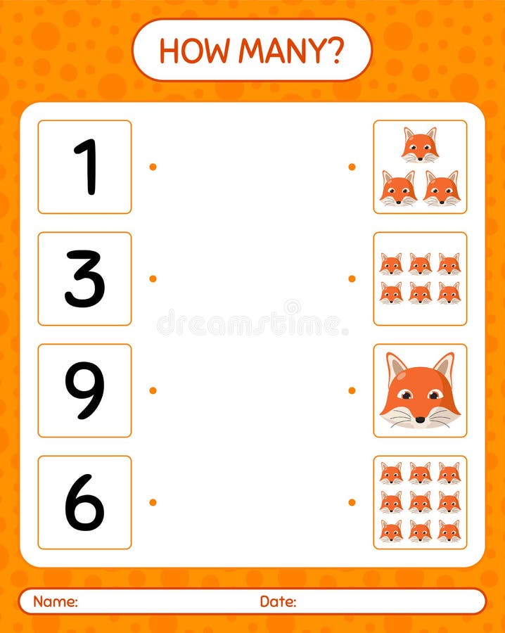 How Many Counting Game with Red Fox. Worksheet for Preschool Kids, Kids ...