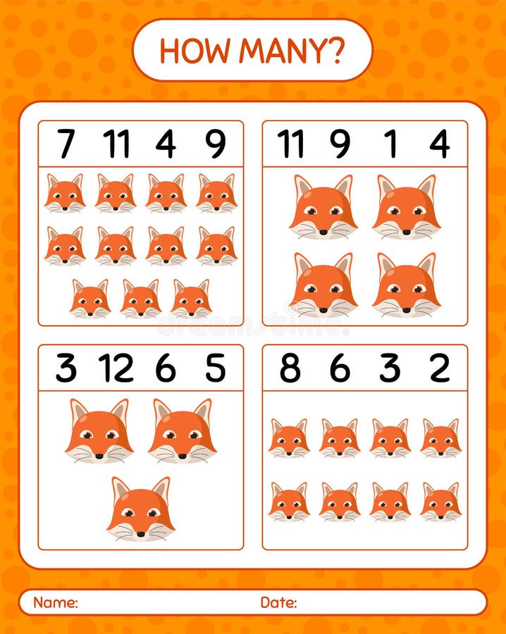 How Many Counting Game with Red Fox. Worksheet for Preschool Kids, Kids ...