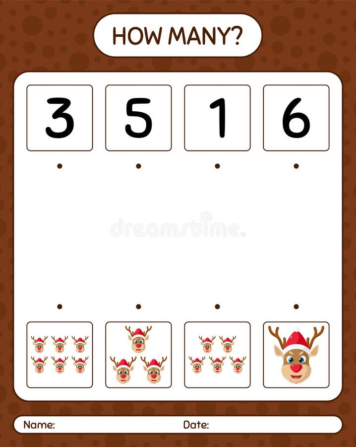 How Many Counting Game with Reindeer. Worksheet for Preschool Kids ...