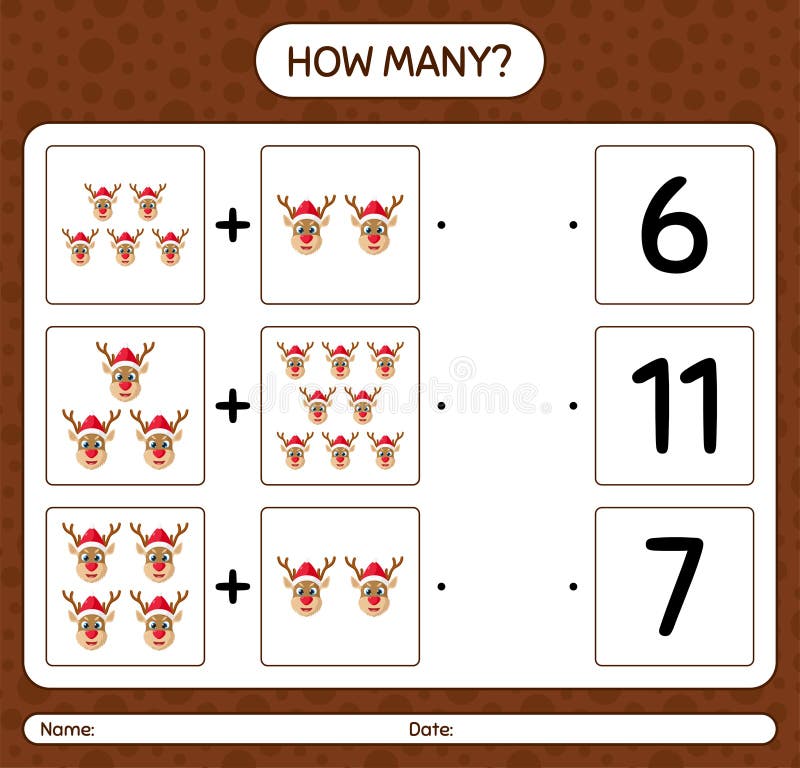 How Many Counting Game with Reindeer. Worksheet for Preschool Kids ...