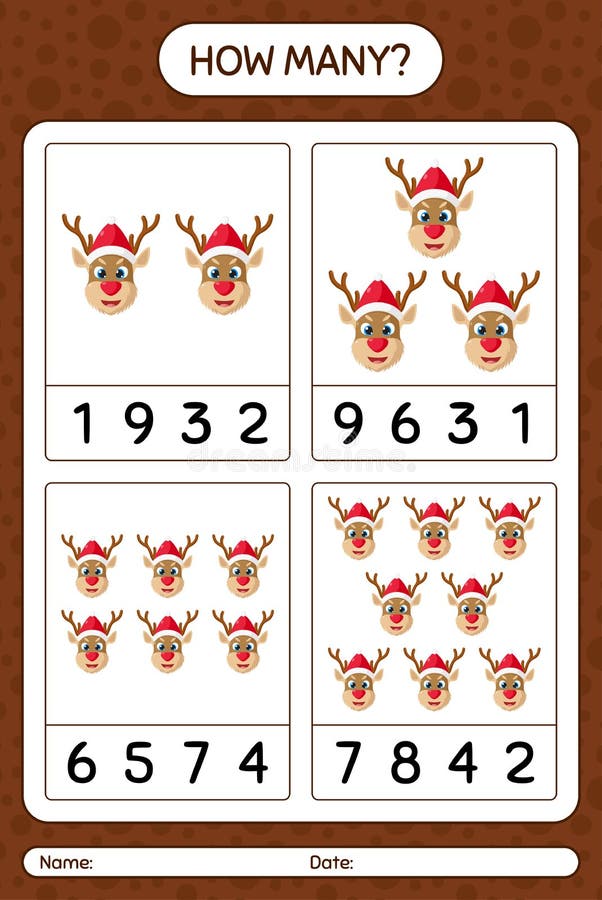 How Many Counting Game with Reindeer. Worksheet for Preschool Kids ...