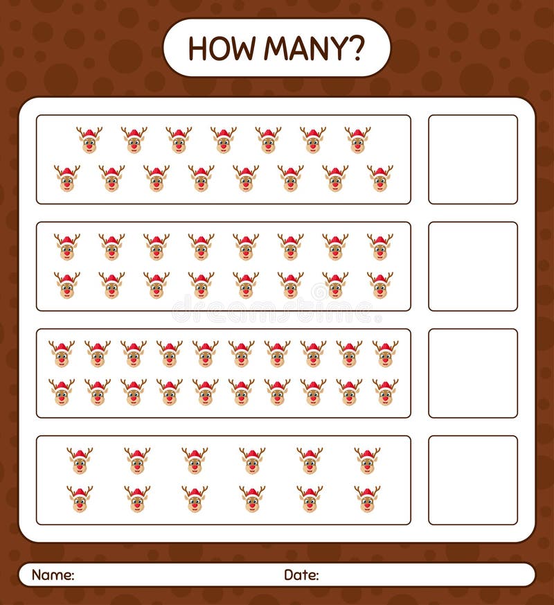 How Many Counting Game with Reindeer. Worksheet for Preschool Kids ...